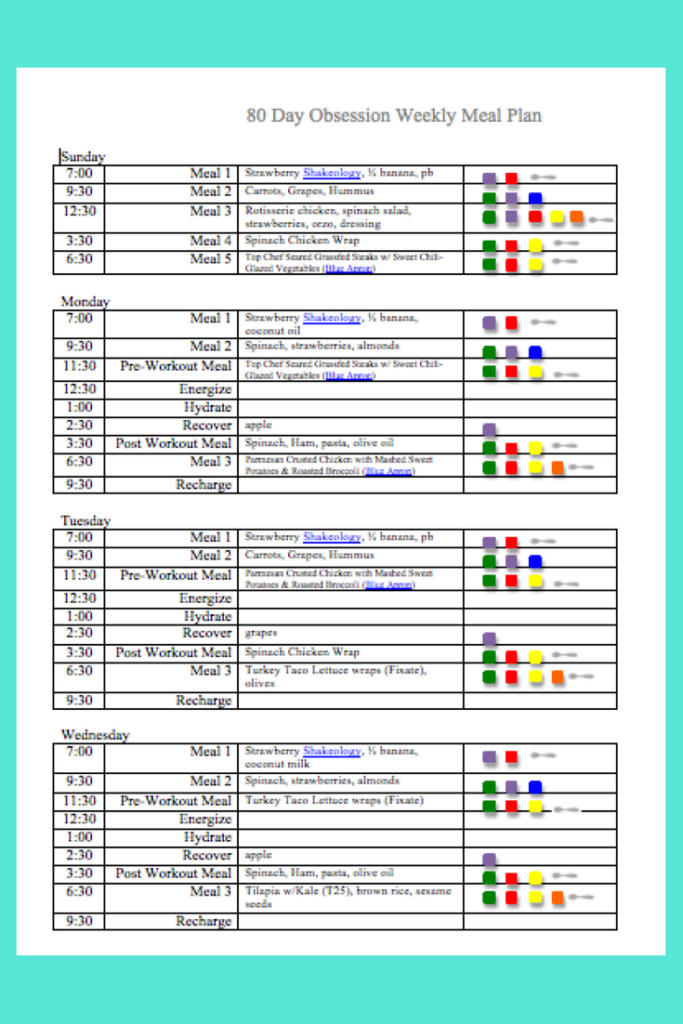 Weekly Menu 1/14/18 - 80 Day Obsession Meal Plan - What's Working Here
