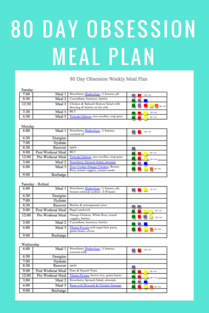 Weekly Menu 6/3/18 - 80 Day Obsession Meal Times - What's Working Here