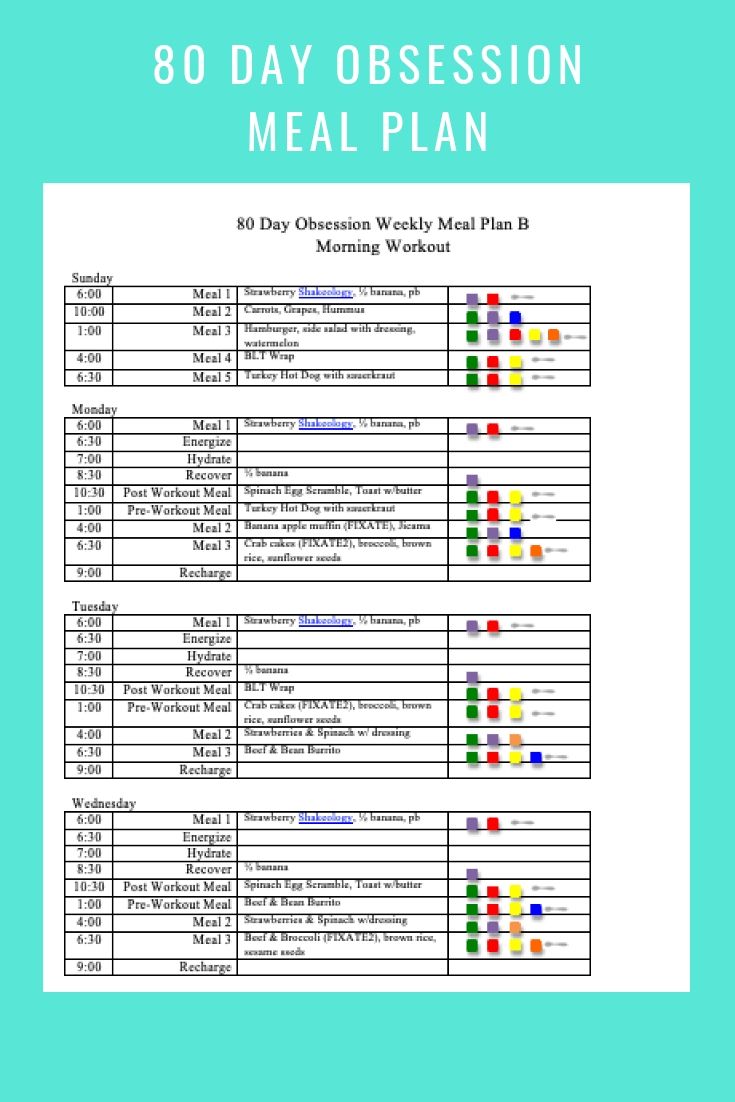80 Day Obsession Morning Workout Meal Plan- Weekly Menu 5/26/19 - What ...
