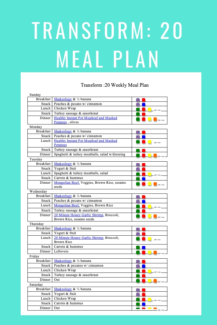 Weekly Menu 1/20/19 - Transform :20 Meal Plan A - What's Working Here