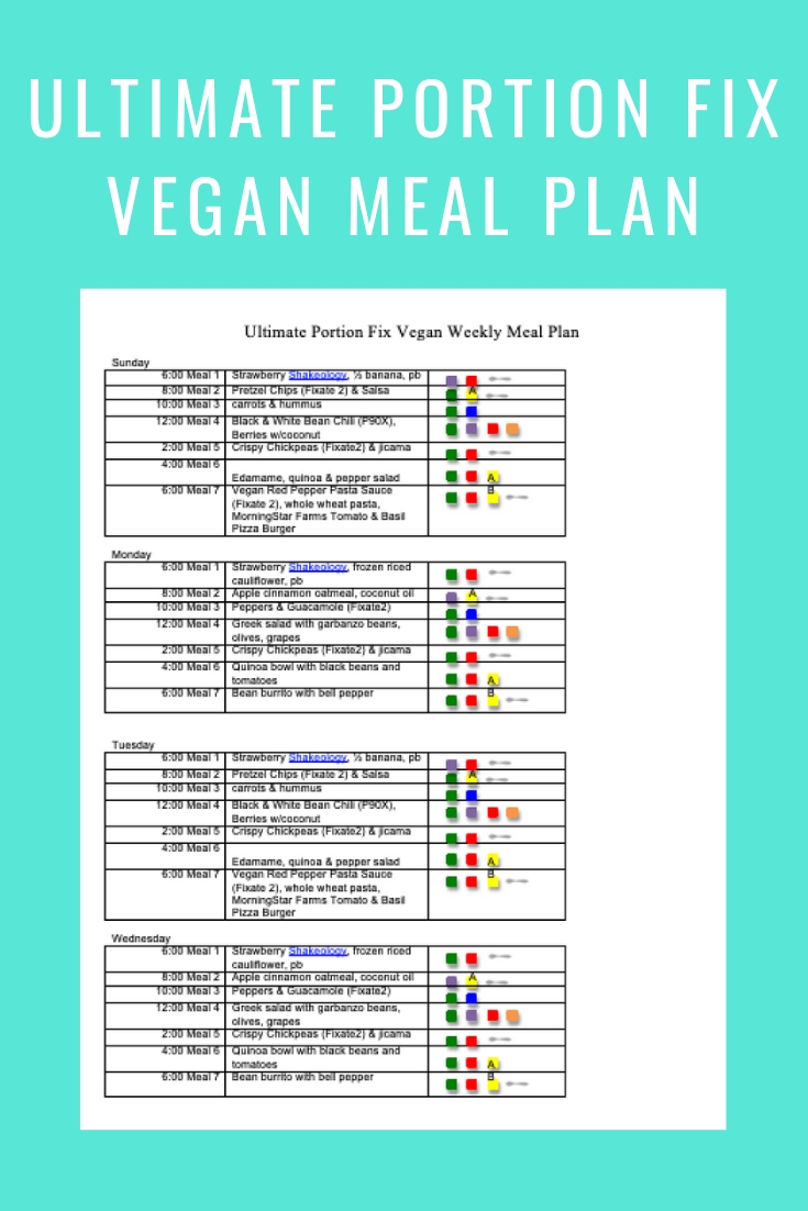 Weekly Menu 3/24/19 - Portion Fix Vegan Meal Plan - What's Working Here