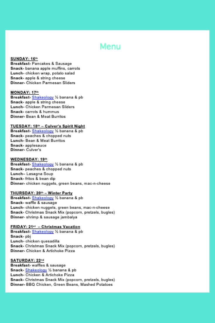 Weekly Menu 12/16/18 - Eat What You've Got Menu - What's Working Here