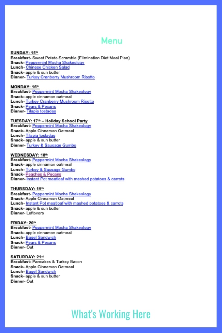 Weekly Menu 12/15/19 - Use What You've Got - What's Working Here