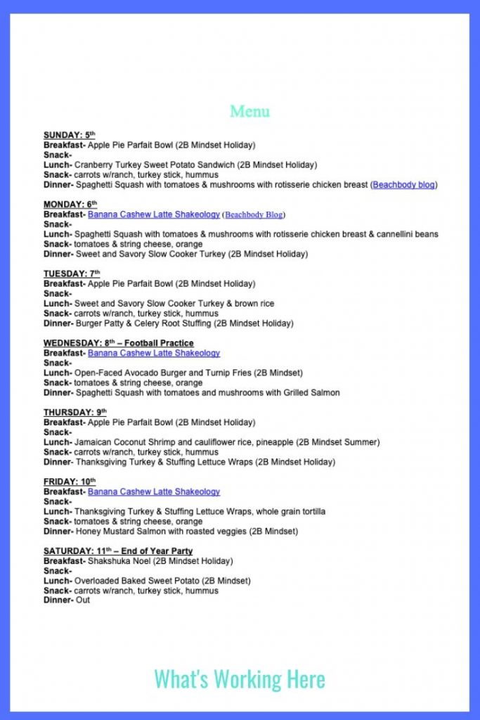 Weekly Menu 1/5/20 - Barre Blend & 2B Mindset - What's Working Here