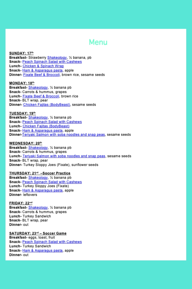 Weekly Menu - Ultimate Portion Fix Meal Plan - What's Working Here