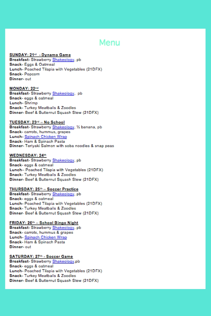 Weekly Menu 10/21/18 - Countdown to Competition - What's Working Here